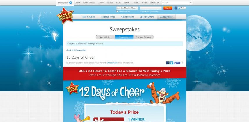 Disney Movie Rewards: 12 Days of Cheer Sweepstakes