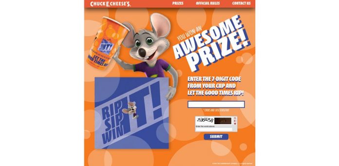 Chuck E. Cheese’s Peel-N-Win Instant Win Game