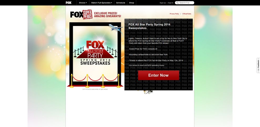 FOX All-Star Party Spring 2014 Sweepstakes
