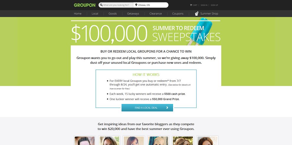 Groupon $100,000 Summer to Redeem Sweepstakes