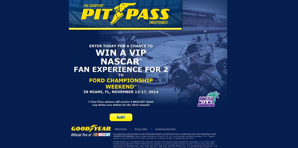 Goodyear Pit Pass Sweepstakes