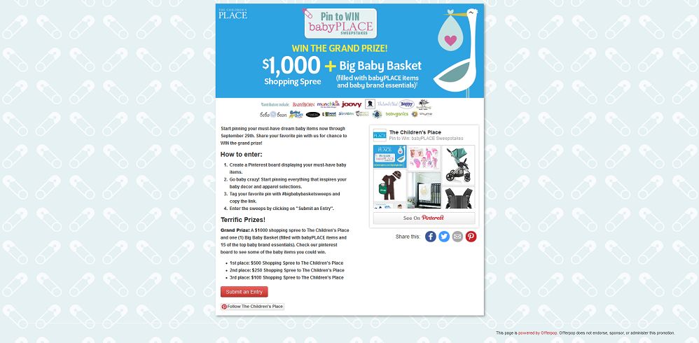 The Children's Place Pin to Win babyPLACE Sweepstakes