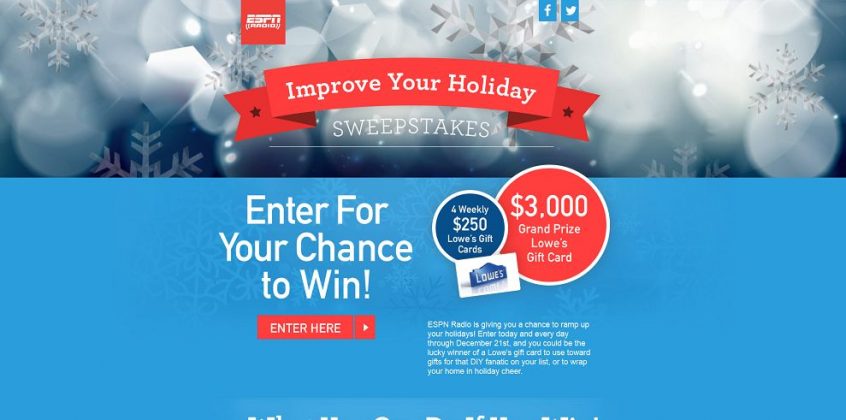 ESPN Radio And Lowe's Improve Your Holiday Sweepstakes - Up to $3,000 ...