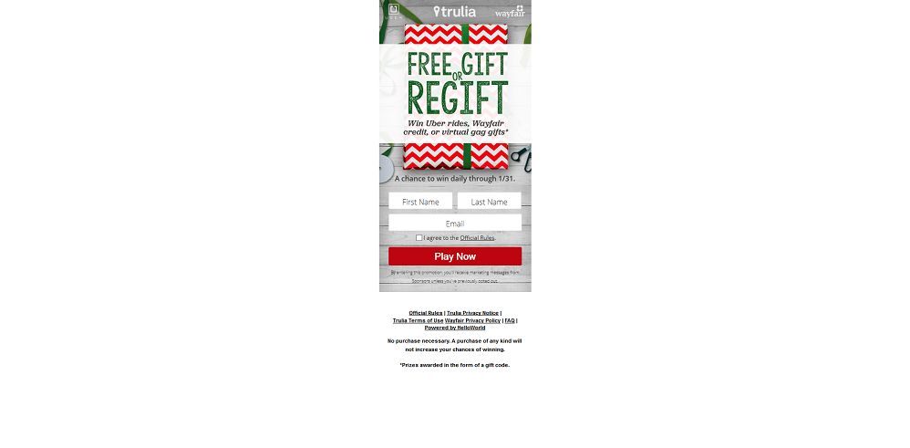 Trulia Free Gift or Regift Instant Win Game: A Chance To Win Daily