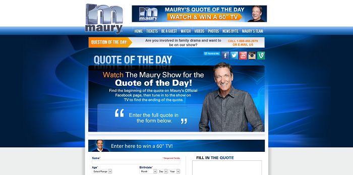 Maury's Quote of the Day Sweepstakes: Watch And Win A 60" TV!